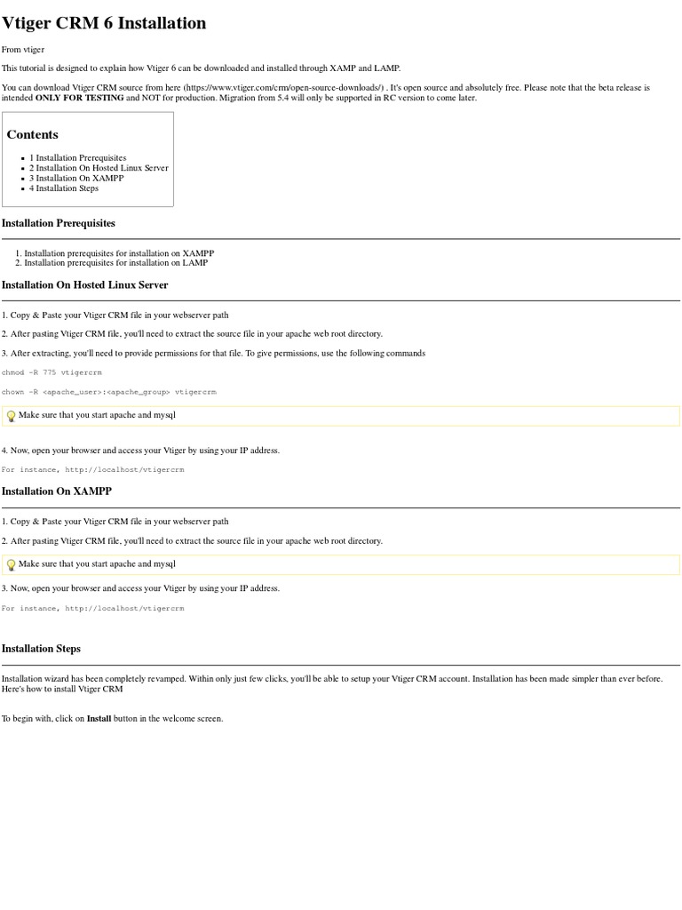 Vtiger CRM 6 Installation - Vtiger | PDF | Web Server | Internet & Web