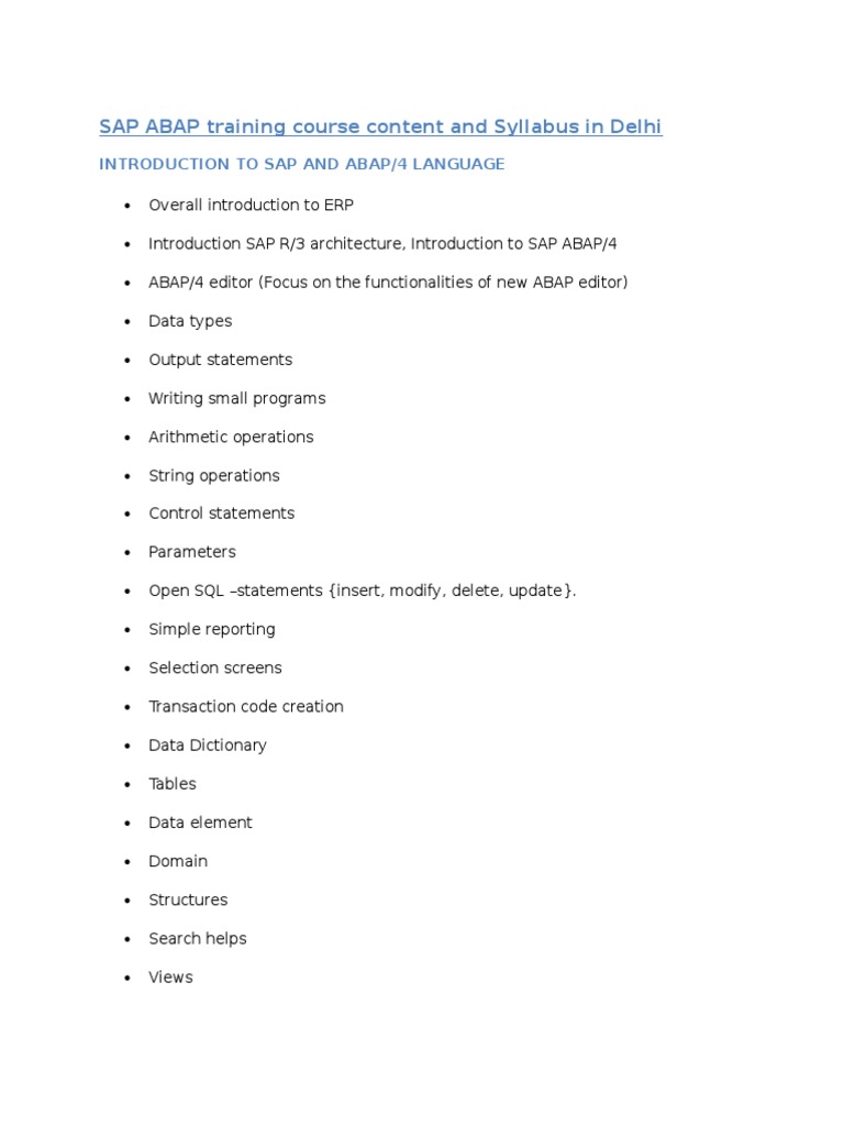 SAP ABAP Training Course Content and Syllabus in Delhi | PDF | Subroutine | Computer Data