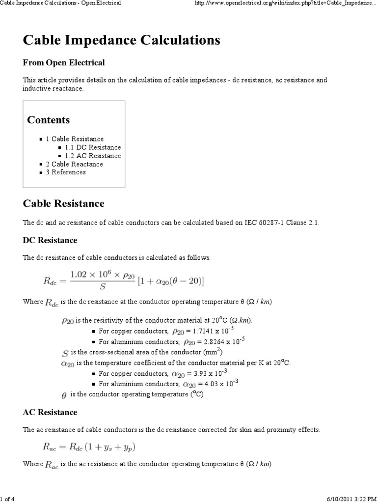 Cable Impedance Calculations - Open Electrical | PDF | Electrical ...