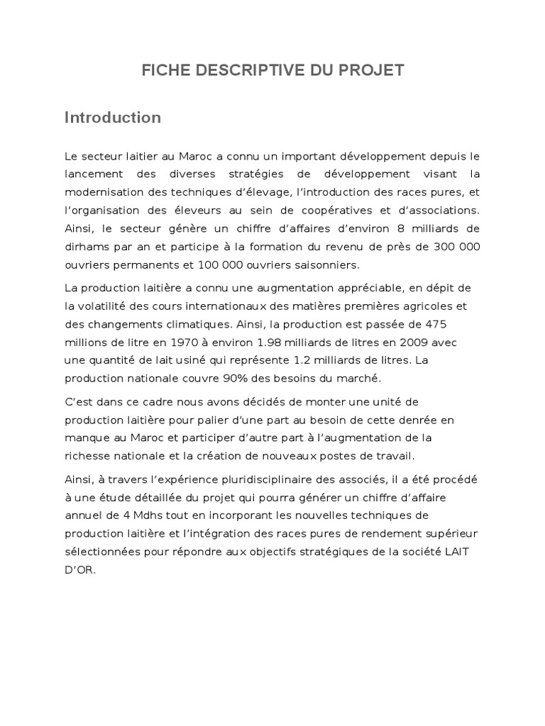 Fiche Descriptive Du Projet | Maroc | Bétail