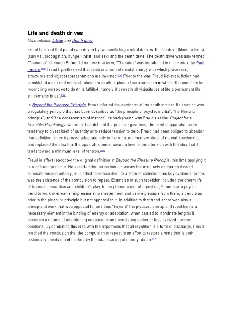 Life and Death Drives | PDF | Sigmund Freud | Epistemology