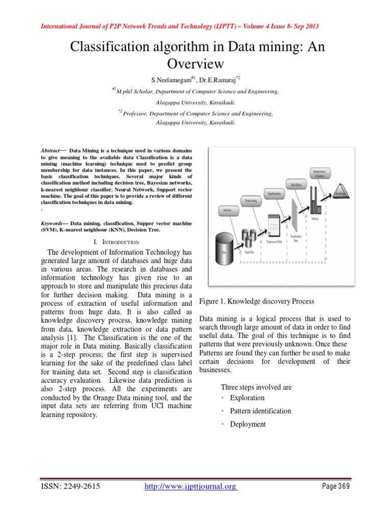 Classification Algorithm in Data Mining: An | PDF | Statistical Classification | Support Vector ...