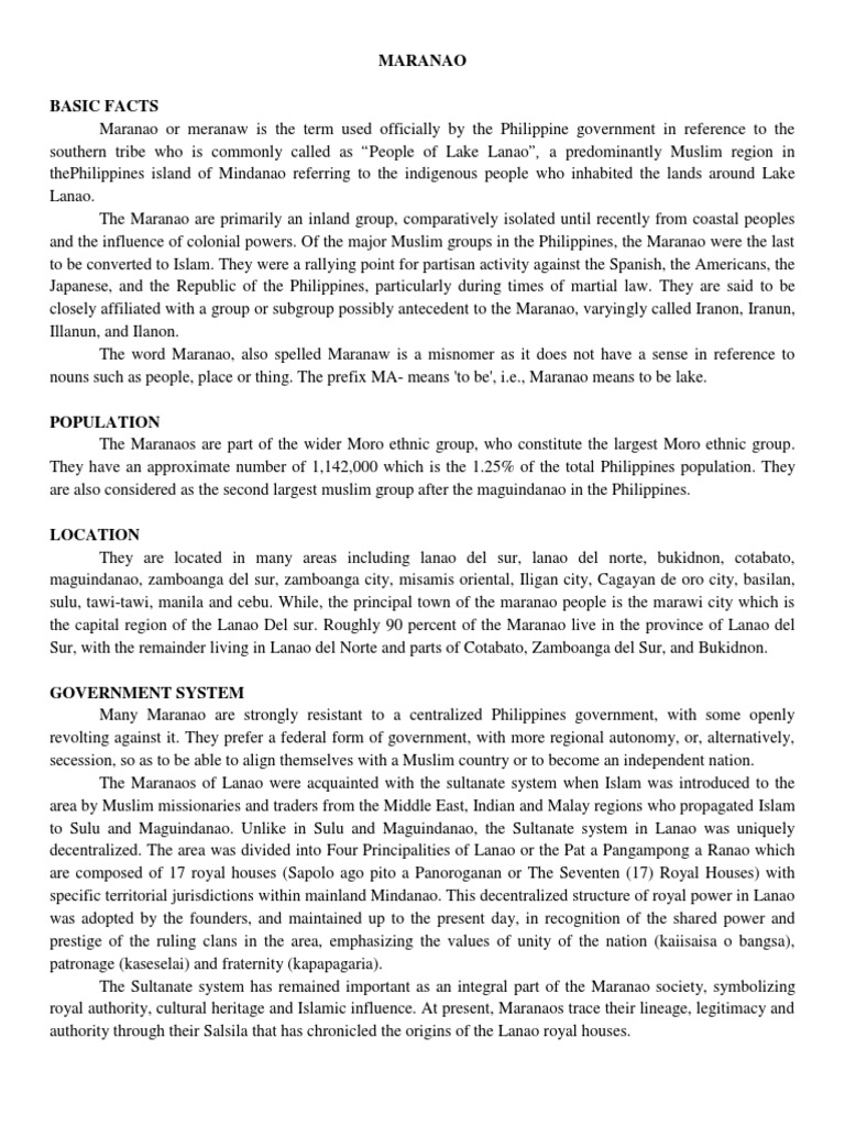 Maranao Basic Facts | Philippines | Asia