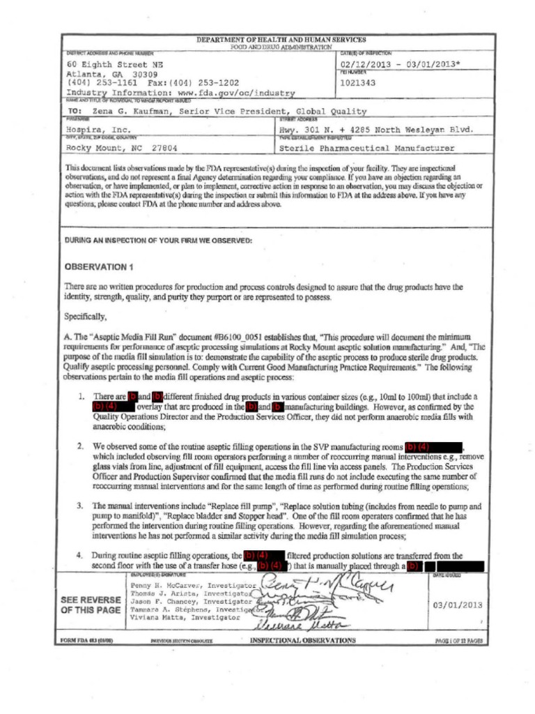Media Fill FDA 483 Observations | PDF | Pharmaceutical | Nature