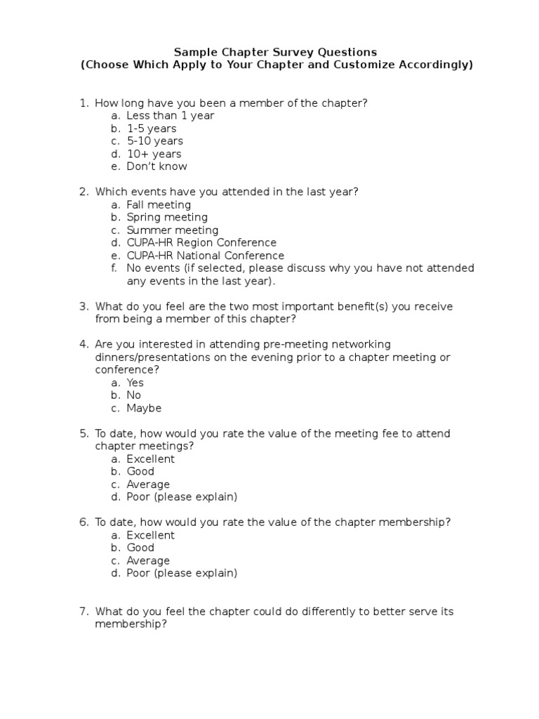Sample Chapter Membership Survey | PDF | Social Networking Service ...