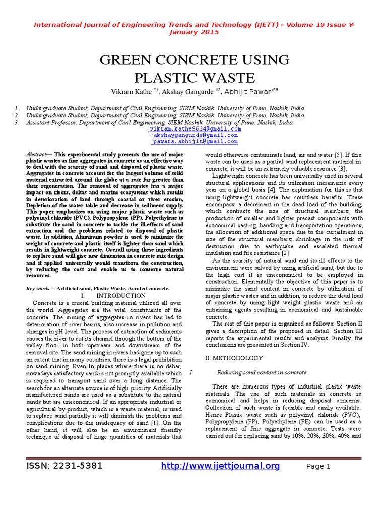 Green Concrete Using Plastic Waste1 | PDF | Concrete | Polyethylene