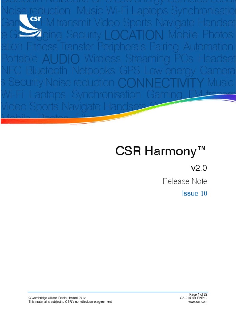 CSR Harmony 2.0 Software Release Note | PDF | Bluetooth | Installation ...