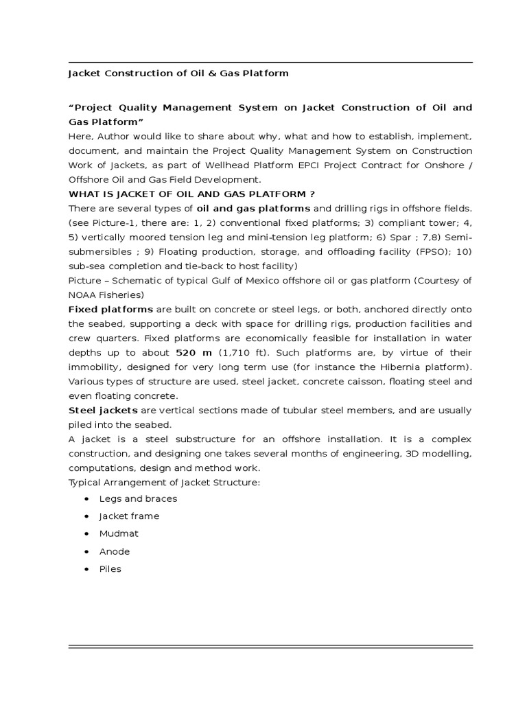 Jacket Construction of Oil | PDF | Industries | Engineering