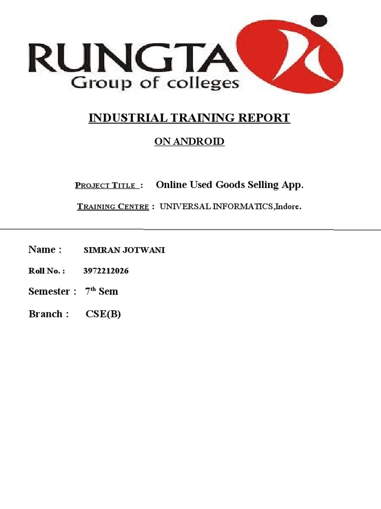 Android Industrail Training Report | PDF | Android (Operating System) | Eclipse (Software)