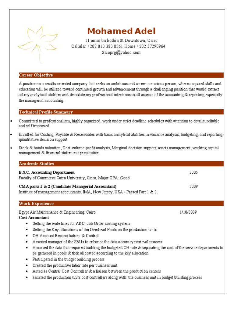 CMA Resume for Fresh Graduates | PDF | Accounts Payable | Management ...