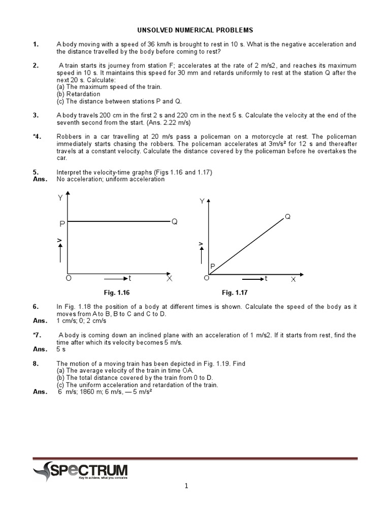 Numericals Class - IX TMH | PDF | Velocity | Force