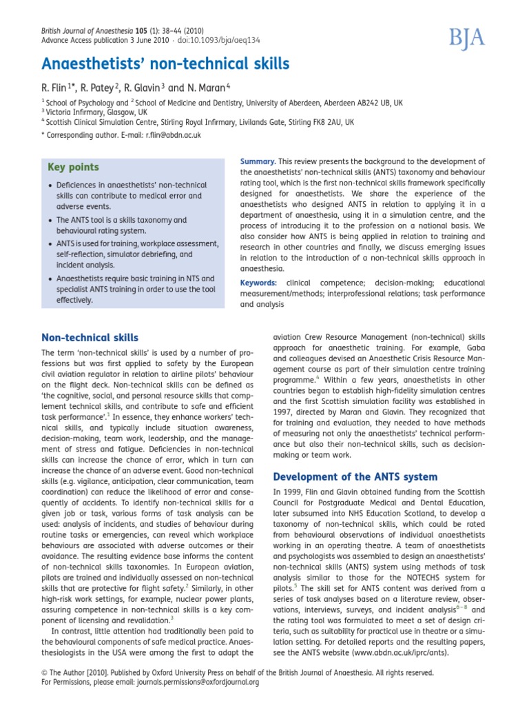 Anaesthetists' Non-Technical Skills: Key Points | PDF | Anesthesiologist | Simulation