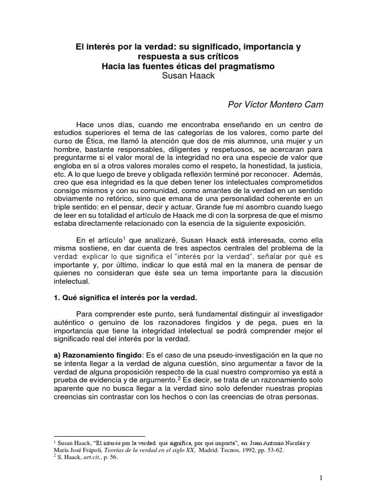 La importancia de la integridad intelectual: Susan Haack defiende el ...