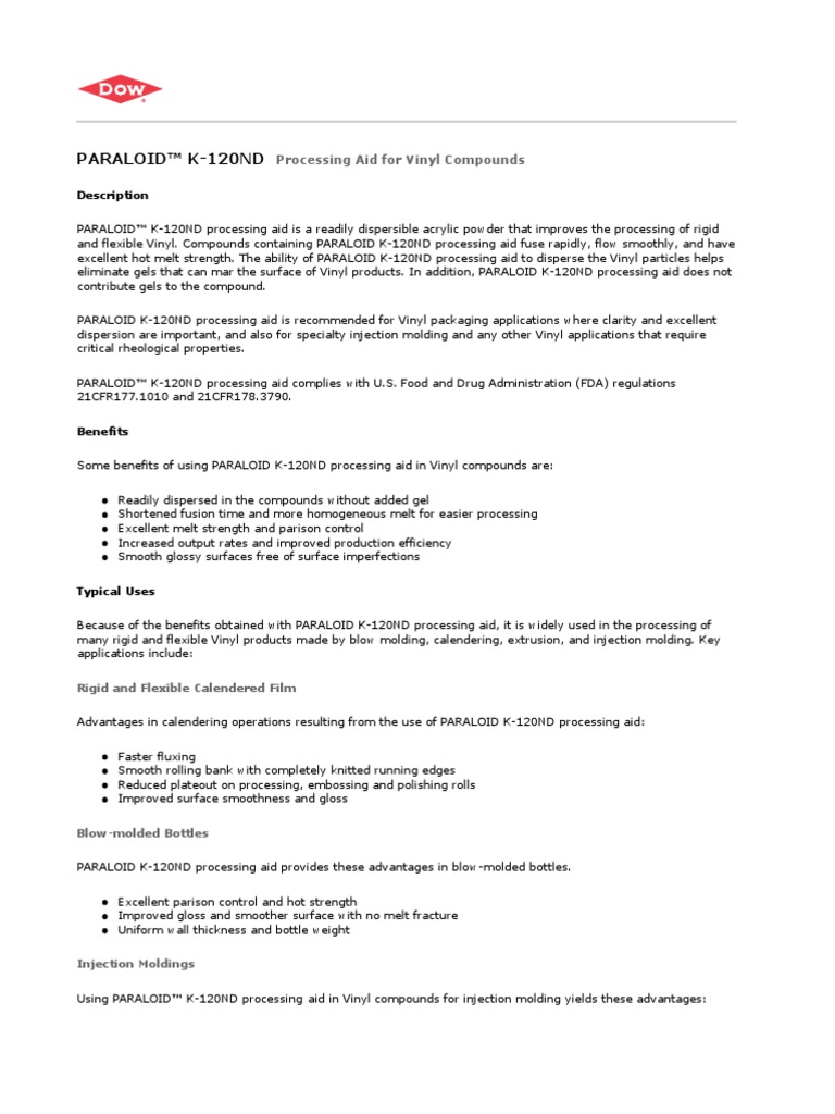 Paraloid K 120nd | PDF | Polyvinyl Chloride | Poly(Methyl Methacrylate)