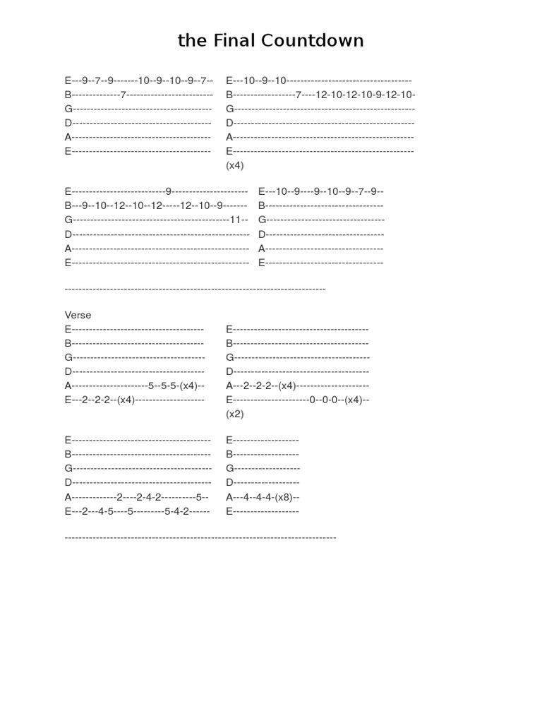 The Final Countdown guitar tab