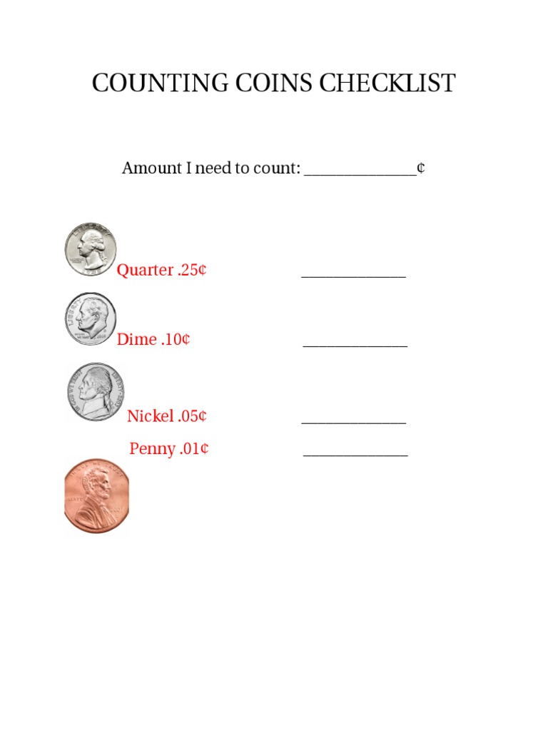 Coin Counting Checklist Template | PDF