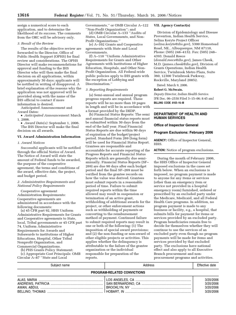 Notice: Program Exclusions List | PDF | United States Department Of ...