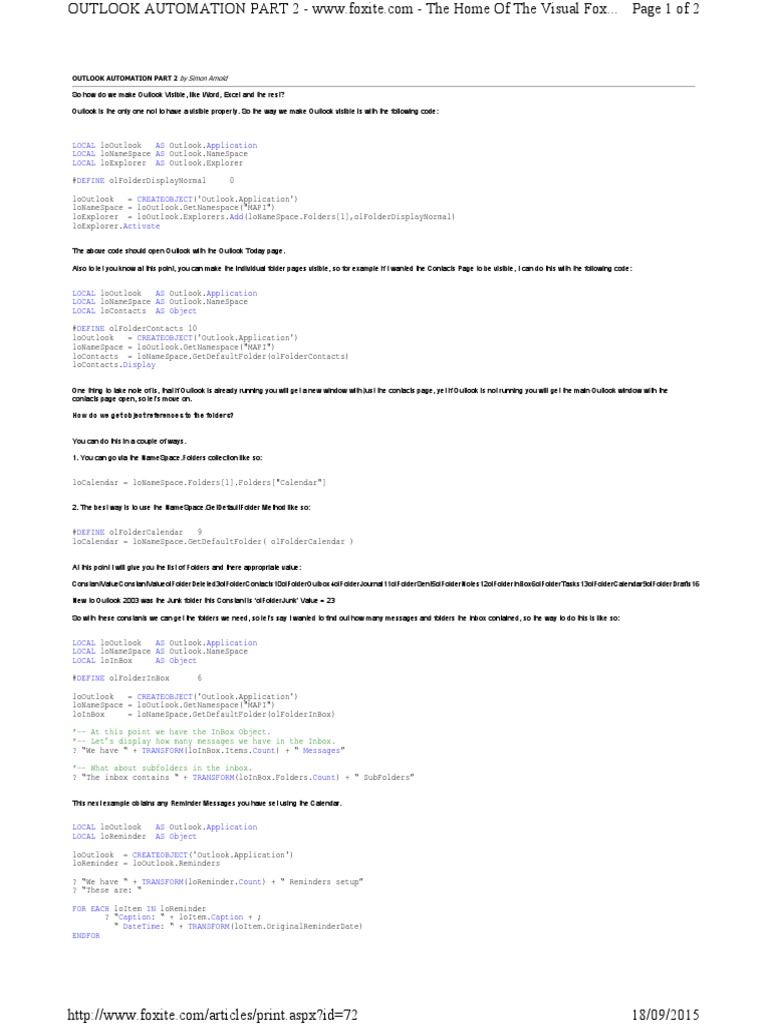 Outlook Automation Part 2 | PDF | Namespace | Microsoft Outlook