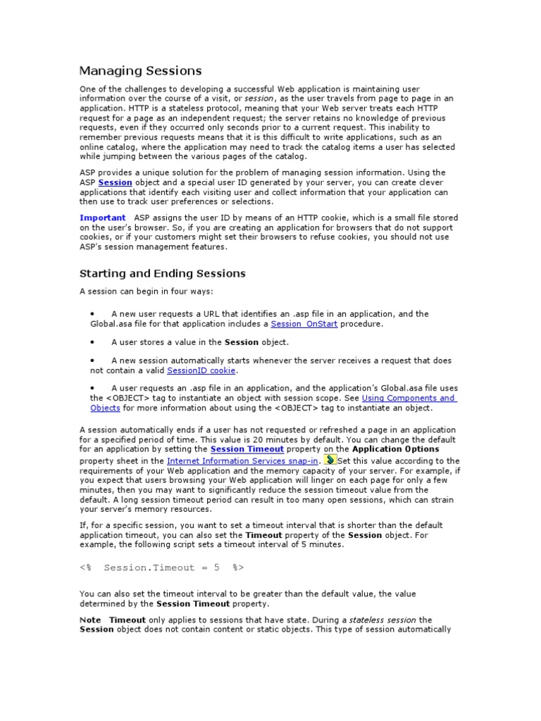 Managing Sessions: Starting and Ending Sessions | PDF | Http Cookie ...