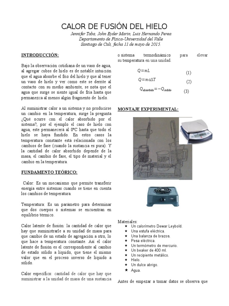 Calor de Fusion Del Hielo | PDF | Calor latente | Calor