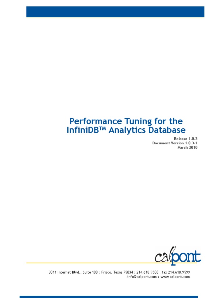Performance Tuning For The InfiniDB Analytics Database (For Version 1.0.3) | PDF | Databases ...