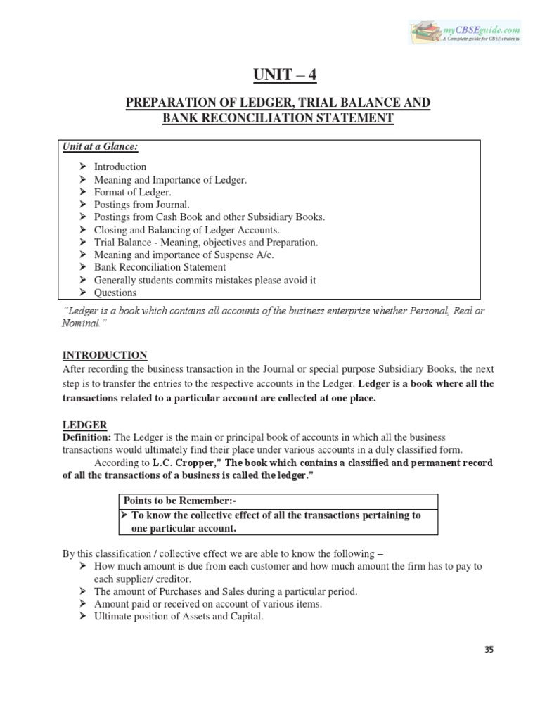 11 Accountancy Notes ch04 Preparation of Ledger Trial Balance and Bank ...