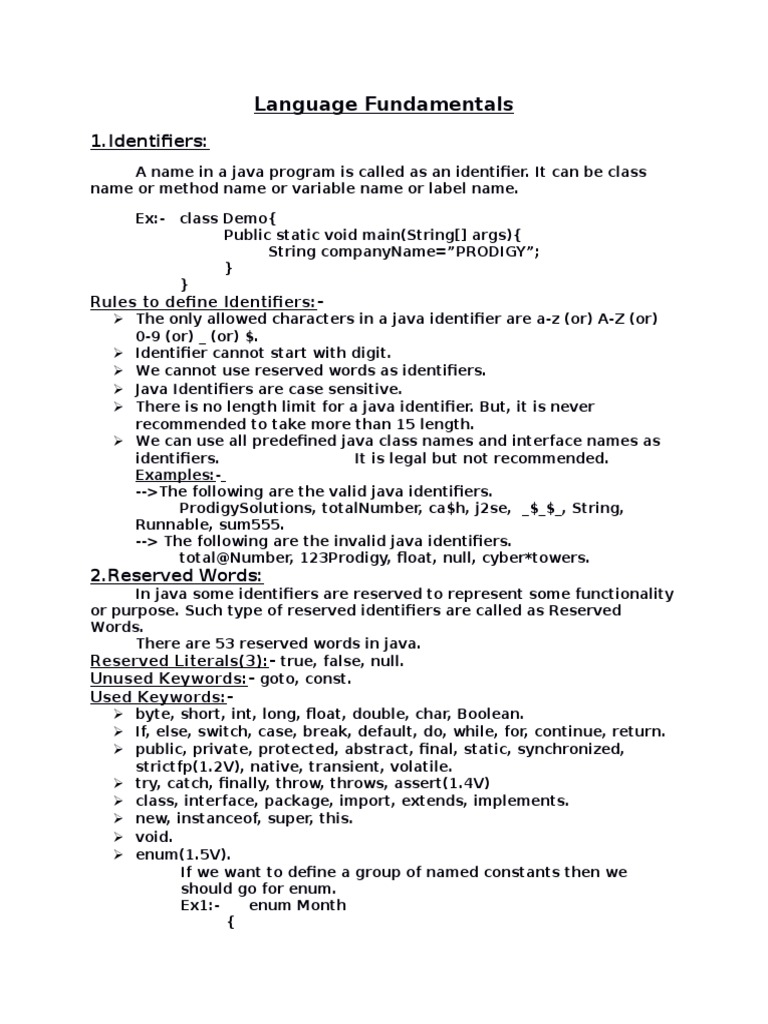 Language Fundamentals-Java | PDF | Data Type | Integer (Computer Science)