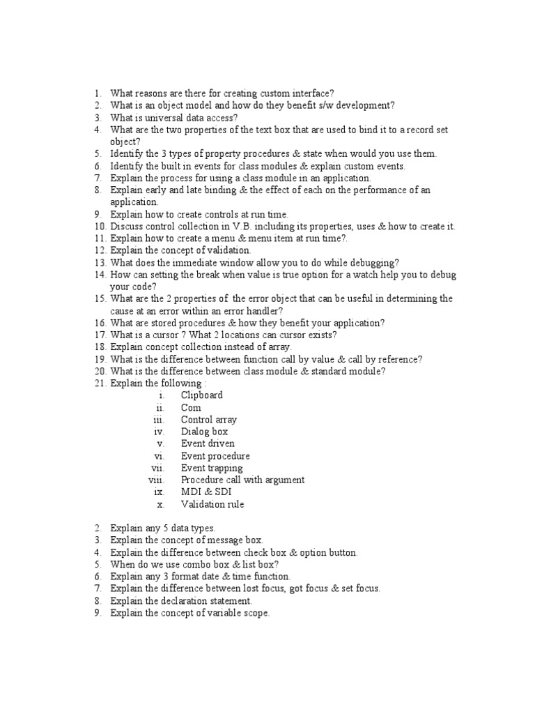 Vb Question Bank Vinay Pdf Class Computer Programming Subroutine