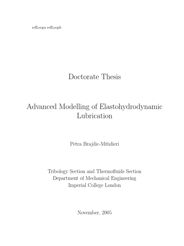 Advanced Modelling of Elastohydrodynamic Lubrication PetraBrajdicPhD2005 | PDF | Computational ...