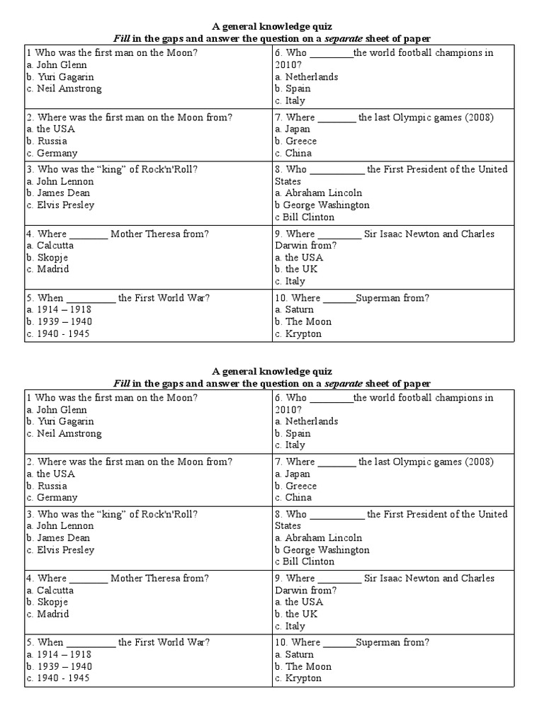 QUIZ Was or Were | PDF | Sports & Recreation