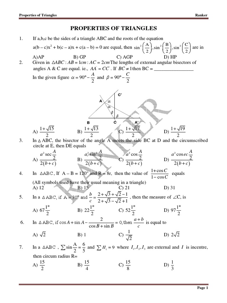 Properties of Triangles | PDF | Triangle | Sine