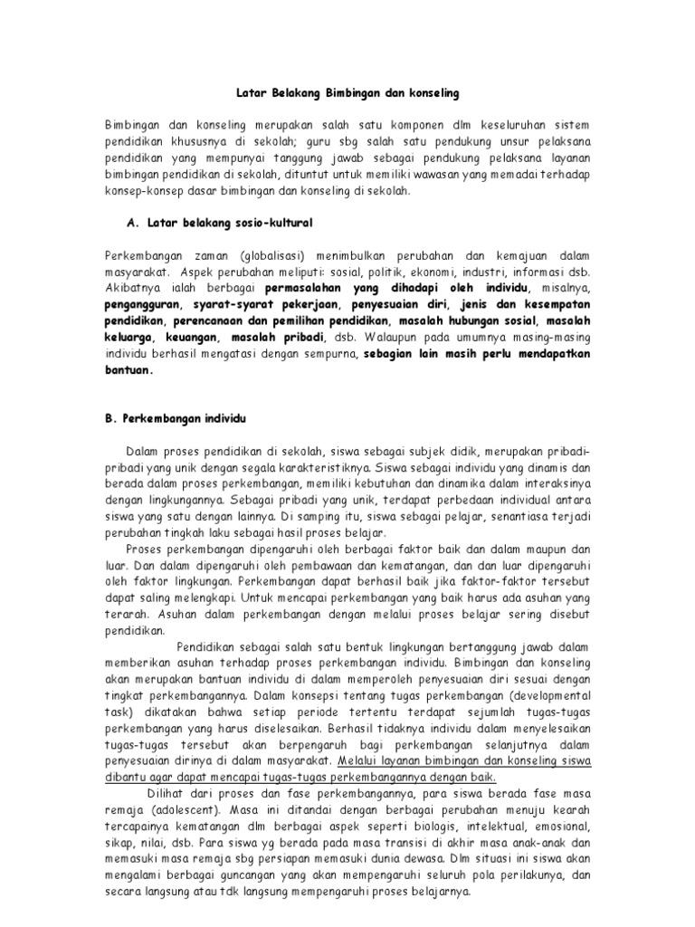 Latar Belakang Bimbingan Konseling di Sekolah | PDF | Karier ...