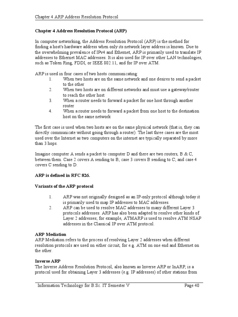 Chapter 4 ARP Address Resolution Protocol | PDF | Computer Network | Telecommunications