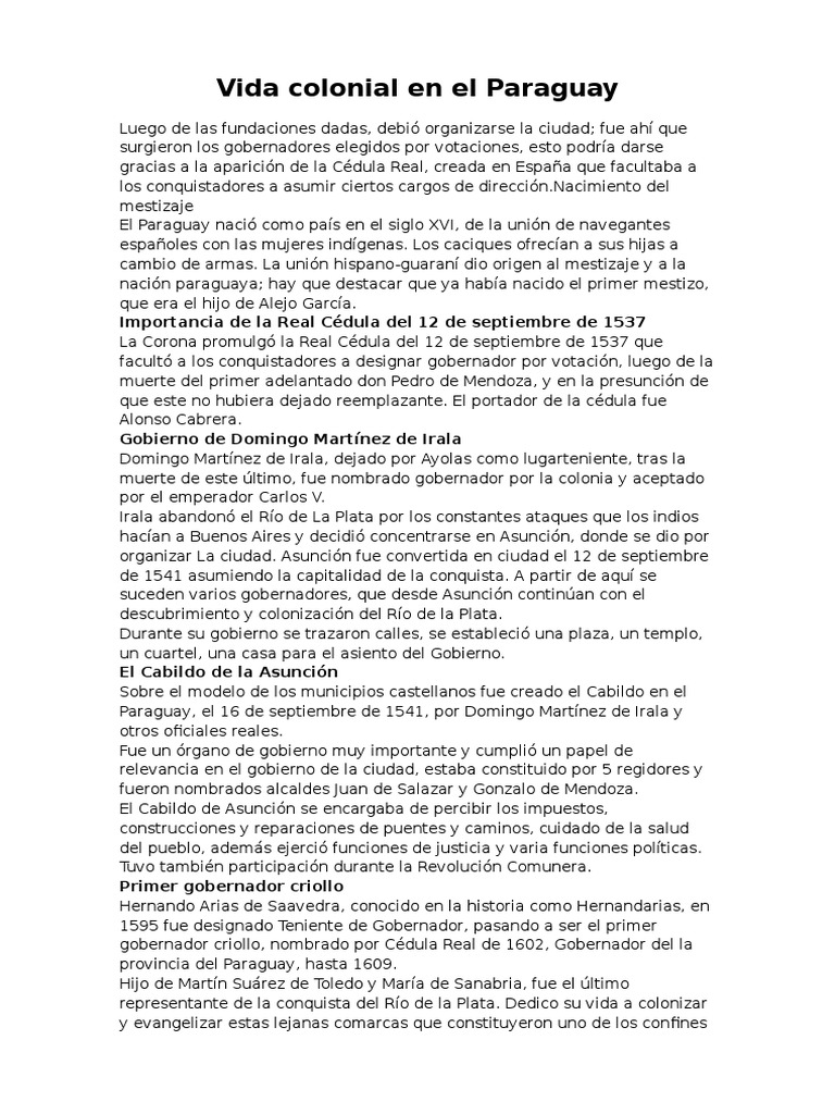 Vida Colonial en El Paraguay | PDF | Paraguay | Colonización española ...