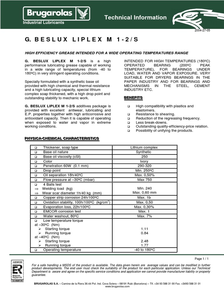 G. Beslux Liplex M 1-2/S: Technical Information | PDF
