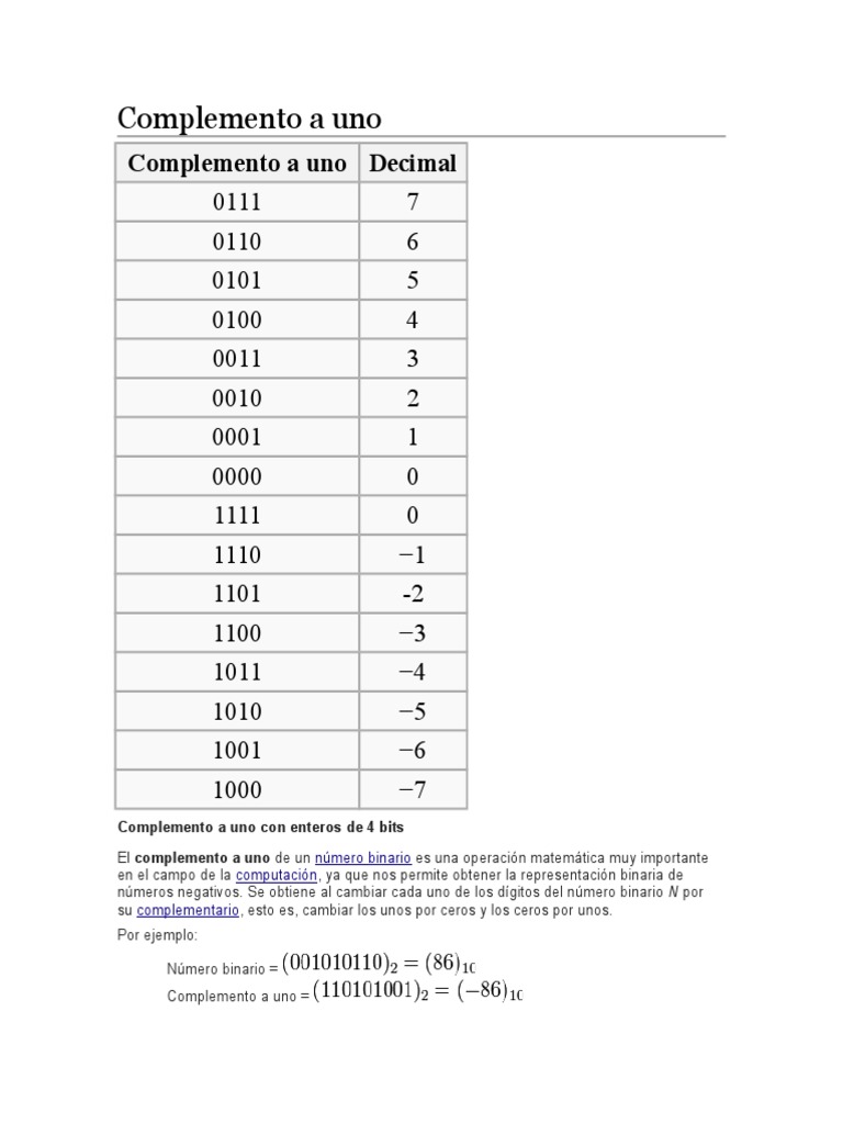 Complemento A Uno | PDF | Decimal codificado en binario | Codificaciones