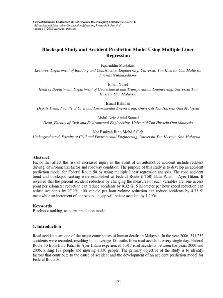Accident Prediction Model for FT 50 | PDF | Errors And Residuals ...
