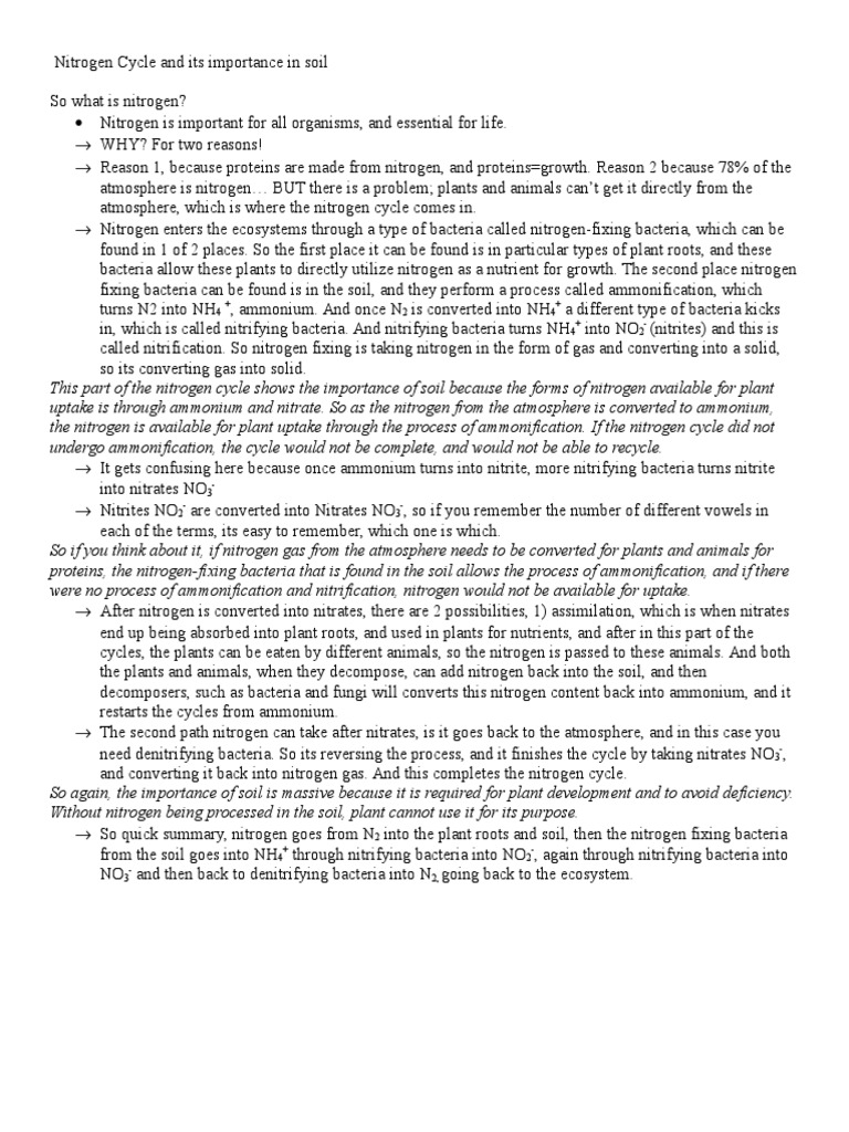 Nitrogen Cycle Notes | PDF | Ecosystem | Soil