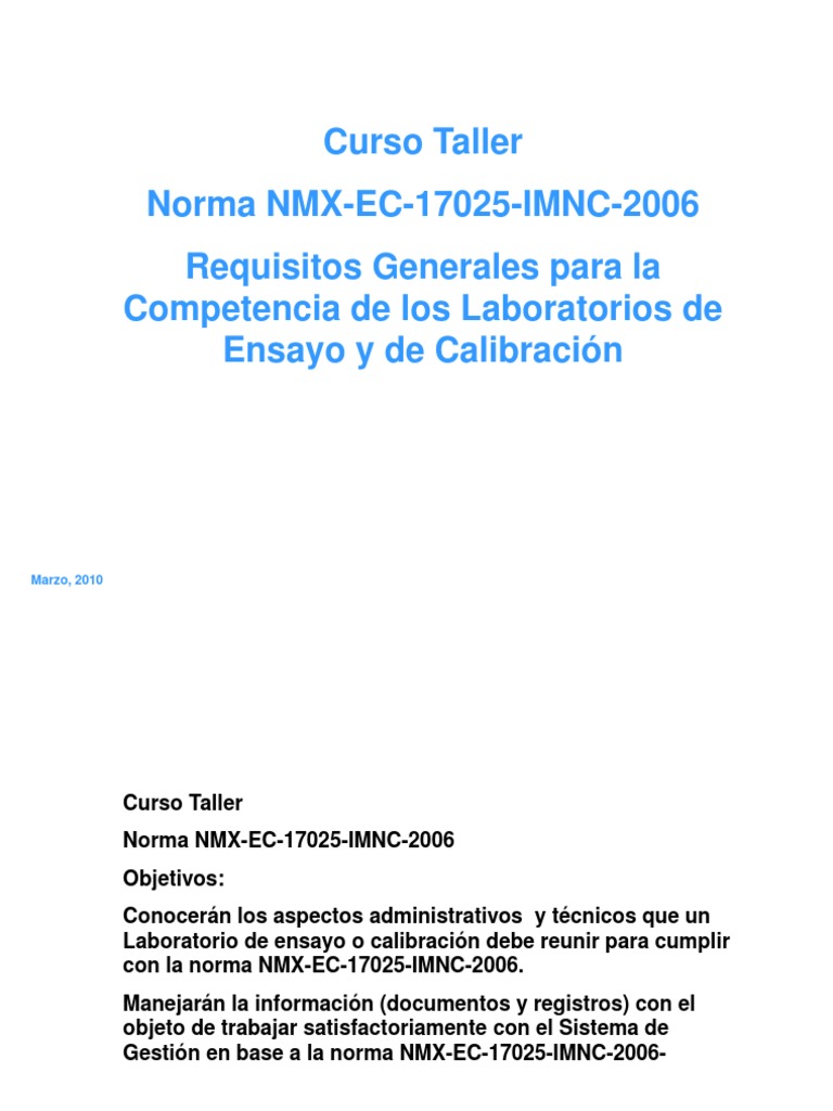 Presentación Curso de La NMX-EC-17025-IMNC-2006 | PDF | Medición | Calidad (comercial)