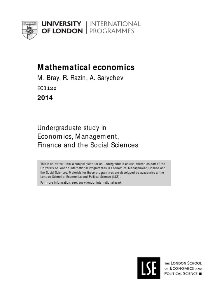 Mathematical Economics Pdf Mathematical Optimization Economics
