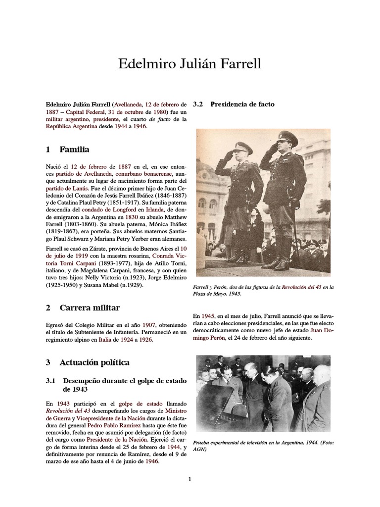Edelmiro J. Farrell: Vida y Legado | PDF | Titulares de cargos ...