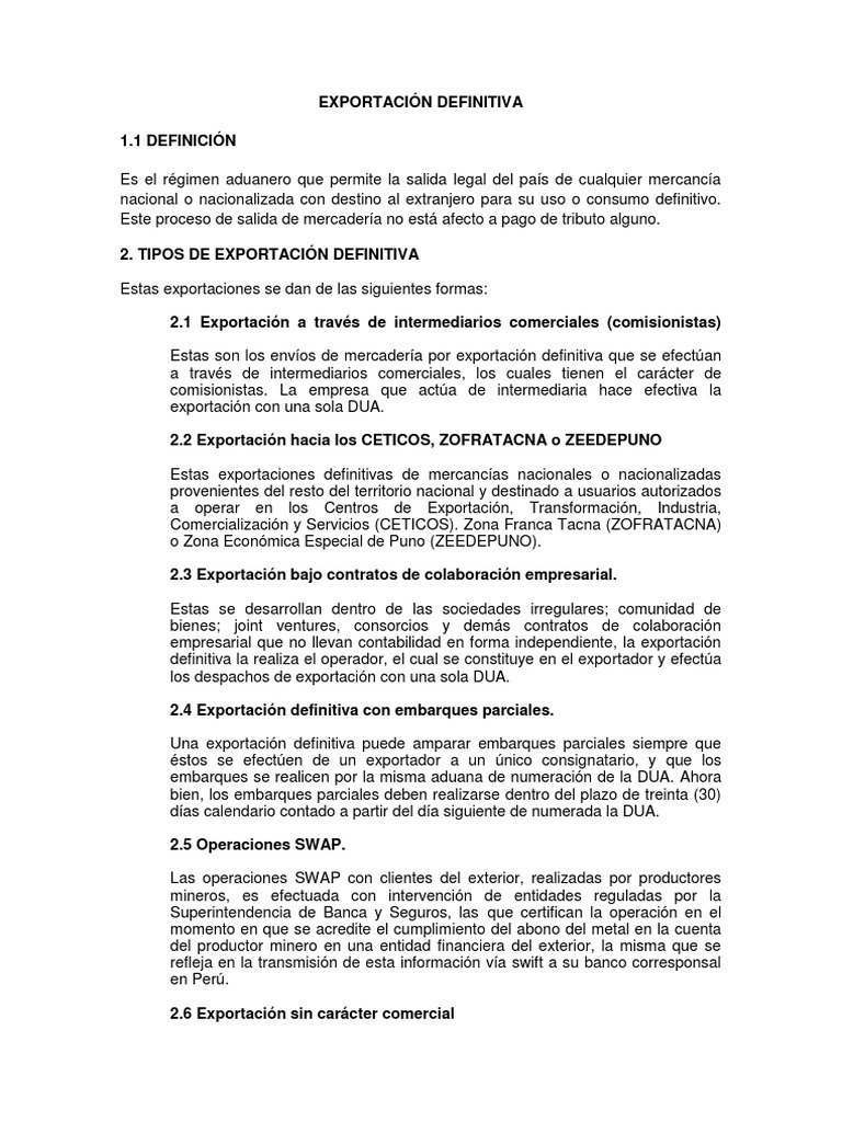 Exportación Definitiva | PDF | aduana | Exportaciones