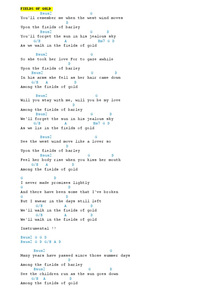 Fields of Gold Chords Lyrics | PDF