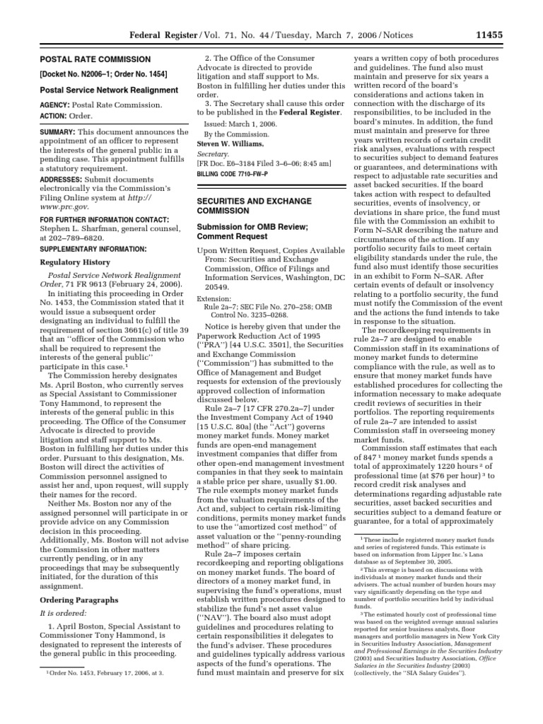 Notice: Practice and Procedure: Postal Service Mail Processing and ...