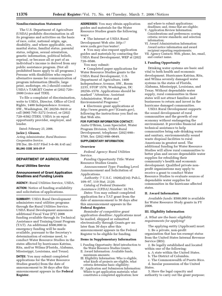 Notice: Grants and Cooperative Agreements Availability, Etc.: Technical ...