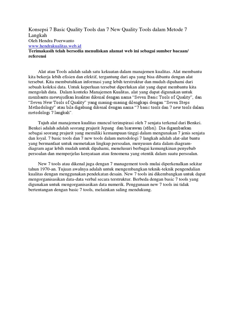 Konsepsi 7 Basic Quality Tools Dan 7 New Quality Tools Dalam Metode 7 Langkah | PDF | Bisnis ...