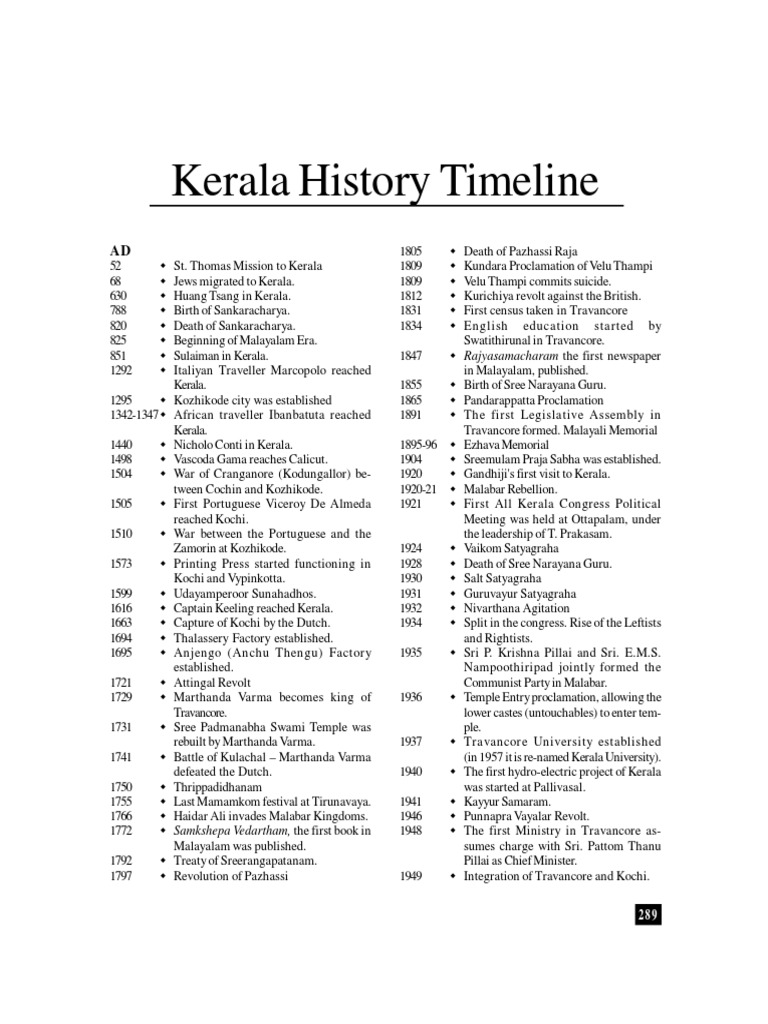 Kerala History Timeline.pdf | Kerala | Religion And Belief