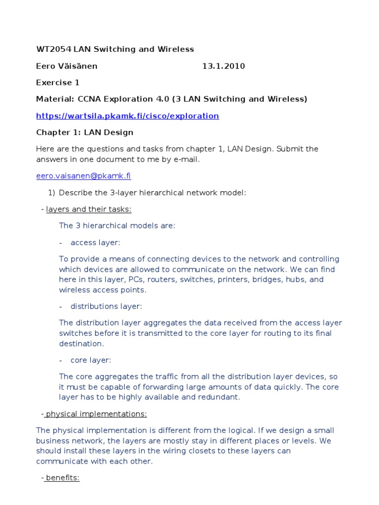 Exercise 1 Lan Design Pdf Network Switch Client Server Model
