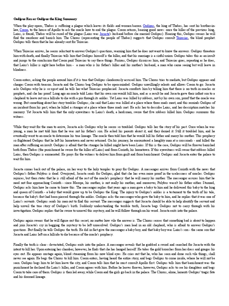 Oedipus Rex or Oedipus The King Summary | PDF