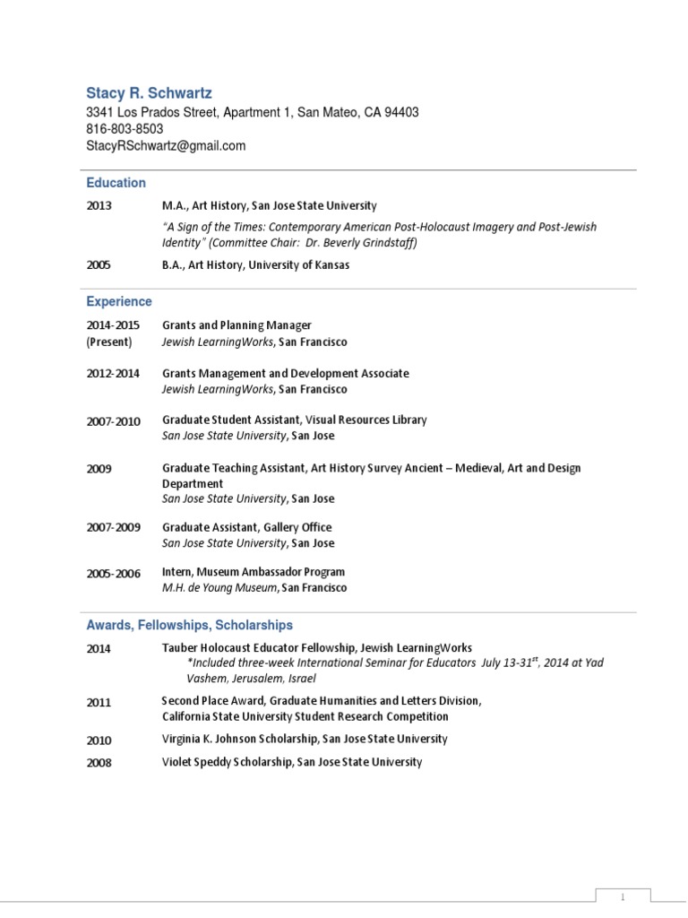 Stacy Schwartz CV | PDF | Art History | Academia
